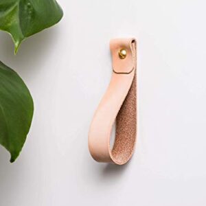 KEYAIIRA - Medium Natural Leather Wall Hook, wall hanging strap towel hook for wall leather loop strap for scarf storage boat paddle holder minimal towel bar rack storage