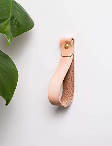 KEYAIIRA - Medium Natural Leather Wall Hook, wall hanging strap towel hook for wall leather loop strap for scarf storage boat paddle holder minimal towel bar rack storage