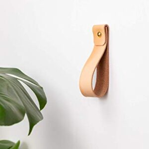 KEYAIIRA - Medium Natural Leather Wall Hook, wall hanging strap towel hook for wall leather loop strap for scarf storage boat paddle holder minimal towel bar rack storage