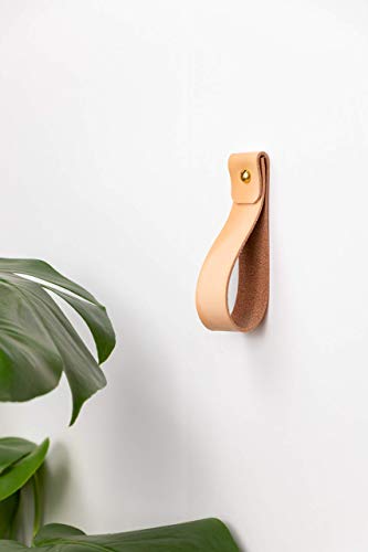 KEYAIIRA - Medium Natural Leather Wall Hook, wall hanging strap towel hook for wall leather loop strap for scarf storage boat paddle holder minimal towel bar rack storage