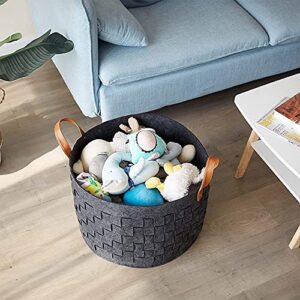 boldmonkey Blanket Basket, 20"x 20"x13" XXXLarge Felt Laundry Baskets Nursery Storage Living Room Round for Toy, Clothes, Kids, Bedroom(Dark Gray)