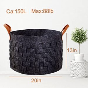 boldmonkey Blanket Basket, 20"x 20"x13" XXXLarge Felt Laundry Baskets Nursery Storage Living Room Round for Toy, Clothes, Kids, Bedroom(Dark Gray)