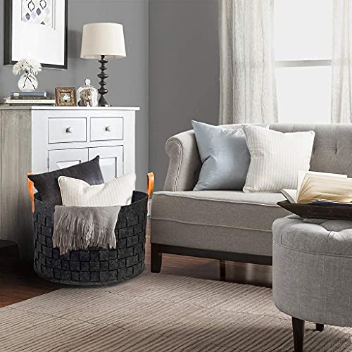 boldmonkey Blanket Basket, 20"x 20"x13" XXXLarge Felt Laundry Baskets Nursery Storage Living Room Round for Toy, Clothes, Kids, Bedroom(Dark Gray)