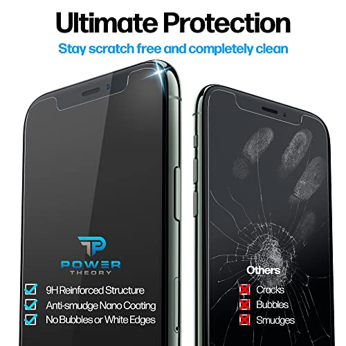 Power Theory Designed for iPhone 11 Pro Screen Protector Tempered Glass [9H Hardness], Easy Install Kit, 99% HD Bubble Free Clear, Case Friendly, Anti-Scratch, 2 Pack