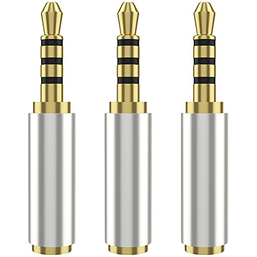 Gold Plated Headphone Adapter 3.5mm Male to 2.5mm Female Audio Headset Converter 3 Ring Jack Plug - Stereo or Mono - 3 Pack