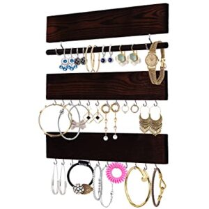 Comfify Rustic Jewelry Display Organizer for Wall – Wall Mounted Jewelry Holder Organizer with Removable Bracelet Rod and 24 Hooks – Perfect Earrings, Necklaces and Bracelets Holder – Dark Brown