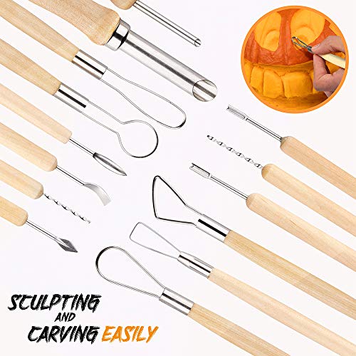 D-FantiX Halloween Pumpkin Carving Kit, 13 Pieces Professional Stainless Steel Pumpkin Carving Tools Kit with Stencils and Carrying Case - Carve Sculpt Jack-O-Lanterns Halloween Decorations DIY