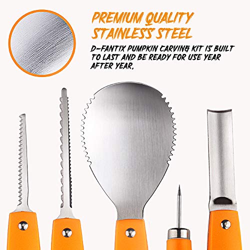 D-FantiX Halloween Pumpkin Carving Kit, 13 Pieces Professional Stainless Steel Pumpkin Carving Tools Kit with Stencils and Carrying Case - Carve Sculpt Jack-O-Lanterns Halloween Decorations DIY