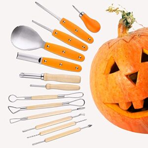 D-FantiX Halloween Pumpkin Carving Kit, 13 Pieces Professional Stainless Steel Pumpkin Carving Tools Kit with Stencils and Carrying Case - Carve Sculpt Jack-O-Lanterns Halloween Decorations DIY