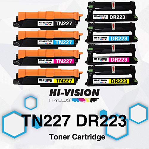 (BCYM, 8-Pack) HI-VISION HI-YIELDS® Compatible DR-223CL DR223CL Drum Units & TN-227 TN227 Toner Cartridge Replacement (with Chip,High Yield), for HL-L3210CW HL-L3270CDW HL-L3290CDW MFC-L3710CW