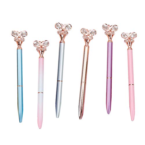 STOBOK Creative Ballpoint Pens Diamond Butterfly Roller Ball Pens for Student School Office,Pack of 6