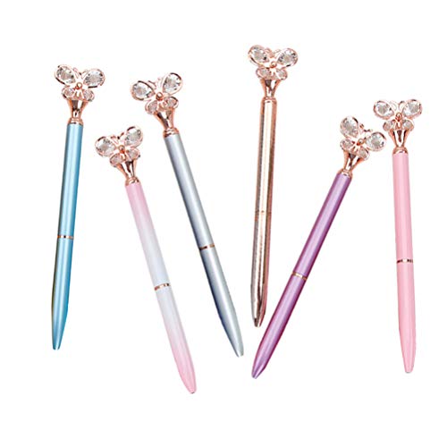 STOBOK Creative Ballpoint Pens Diamond Butterfly Roller Ball Pens for Student School Office,Pack of 6