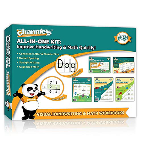 Back to school complete set 5 Pack Channie’s Visual Math, Handwriting, and Cursive Grades 1st – 3rd, Size 8.5” x 11” With FREE Alphabet Card