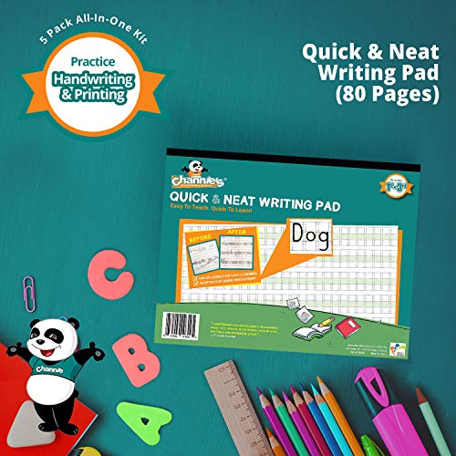 Back to school complete set 5 Pack Channie’s Visual Math, Handwriting, and Cursive Grades 1st – 3rd, Size 8.5” x 11” With FREE Alphabet Card