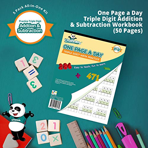 Back to school complete set 5 Pack Channie’s Visual Math, Handwriting, and Cursive Grades 1st – 3rd, Size 8.5” x 11” With FREE Alphabet Card