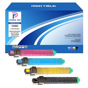 toner tap high yield for ricoh aficio mp c3003 c3004 c3004sp c3503sp c3504 (4 pack bundle) 841813 841816 841815 841814 compatible replacements