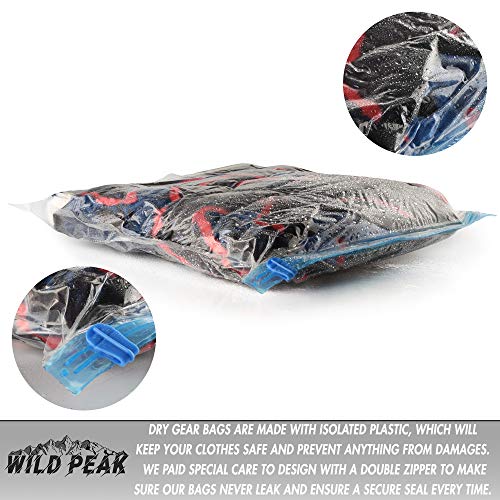 Wild Peak Space Saver Dry Bags for Clothing (Small to X-Large). Pack of 16 Bags. Roll-Up Compression Storage No-Vacuum Reusable Packing Organizers