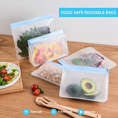 Gridlabs Reusable Storage Bags | Premium Set of 10 Bags | Perfect Food Bags for Lunch Sandwich and Kids Snacks | Leakproof Extra Thick Food Safe Material – Freezer Safe