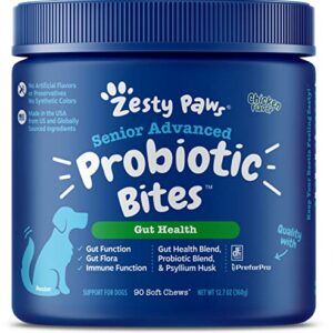 Zesty Paws Probiotics for Dogs - Digestive Enzymes for Gut Flora, Digestive Health, Diarrhea & Bowel Support - Clinically Studied DE111 - Dog Supplement Soft Chew for Pet Immune System - Advanced