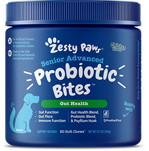 Zesty Paws Probiotics for Dogs - Digestive Enzymes for Gut Flora, Digestive Health, Diarrhea & Bowel Support - Clinically Studied DE111 - Dog Supplement Soft Chew for Pet Immune System - Advanced