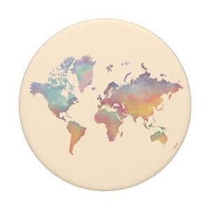 Wold Map Painting Watercolor Artwork PopSockets PopGrip: Swappable Grip for Phones & Tablets