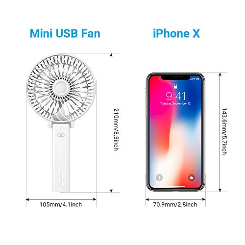 EasyAcc Mini Handheld Fan, USB Desk Fan Rechargeable Battery Operated Fan 5-23 Hours 3 Speeds Foldable Strong Wind Personal Powerful Cooling Fan Portable for Travel Camping Office Home