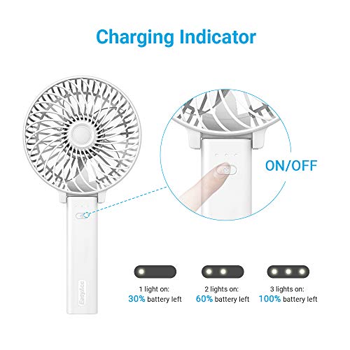 EasyAcc Mini Handheld Fan, USB Desk Fan Rechargeable Battery Operated Fan 5-23 Hours 3 Speeds Foldable Strong Wind Personal Powerful Cooling Fan Portable for Travel Camping Office Home