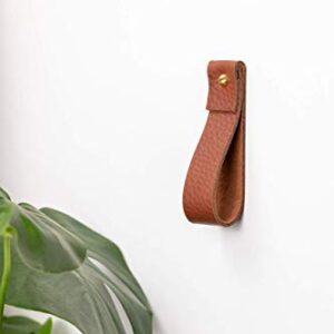 KEYAIIRA - Medium Brown Leather Wall Hook, wall hanging strap towel hook for wall leather loop strap for scarf storage boat paddle holder minimal towel bar rack storage