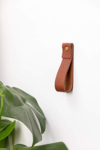 KEYAIIRA - Medium Brown Leather Wall Hook, wall hanging strap towel hook for wall leather loop strap for scarf storage boat paddle holder minimal towel bar rack storage