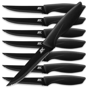 lux decor collection steak knives - black steak knives set of 8 | m, stainless steel ultra sharp serrated steak knives | scratch resistant & dishwasher safe knife set | sharp knife set