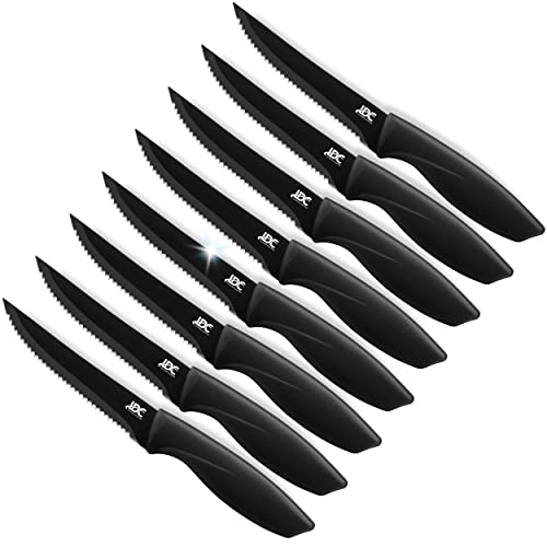 Lux Decor Collection Steak Knives - Black Steak Knives Set of 8 | m, Stainless Steel Ultra Sharp Serrated Steak Knives | Scratch Resistant & Dishwasher Safe knife Set | Sharp Knife Set