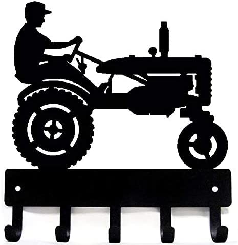 The Metal Peddler Farm Tractor with Farmer Key Rack Holder for Wall - 6 inch Wide - Made in USA; Farmhouse décor, barn Organizer