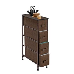 narrow dresser, vertical storage unit with 4 fabric drawers, metal frame, slim storage tower, 7.9" width, for living room, kitchen, small space, gap (brown)