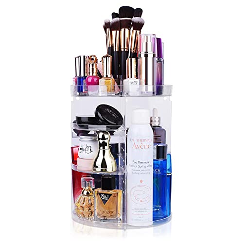 chfine 360 Rotating Makeup Organizer, Large Capacity Detachable Spinning Cosmetics Organizer with 4 Layers, Lazy Susan Makeup Organizer for Skin Care Products Makeup Sets (Crystal Clear)