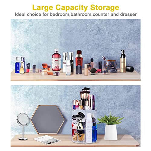 chfine 360 Rotating Makeup Organizer, Large Capacity Detachable Spinning Cosmetics Organizer with 4 Layers, Lazy Susan Makeup Organizer for Skin Care Products Makeup Sets (Crystal Clear)