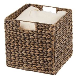 mDesign Natural Woven Hyacinth Cube Bin Basket Organizer with Handles, Storage for Bedroom, Home Office, Bathroom, Shelf and Cubby Organization, Hold Blankets, Magazines, Books, 2 Pack, Brown Wash