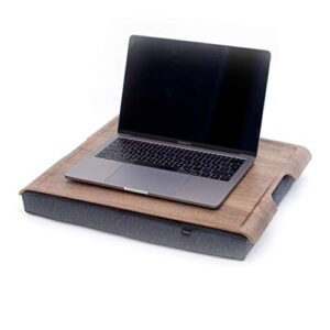 anti-slip laptray - walnut wood with salt & pepper gray cushion