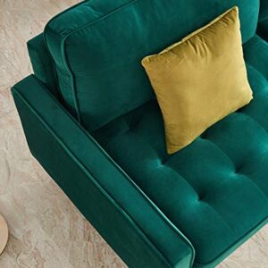 Rhomtree Mid Century Sofa Velvet Fabric Upholster Couch 71” Modern Sectional Futon Bench Loveseat Living Room Sofa with 2 Throw Pillows (Green)