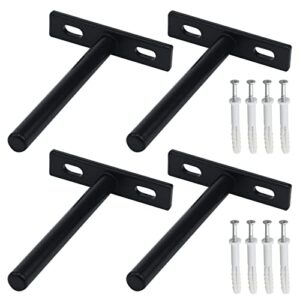 antrader set of 4 floating shelf brackets, 4-inch(deep) concealed blind shelf support for raw wood shelves, matte black, screws and anchors included