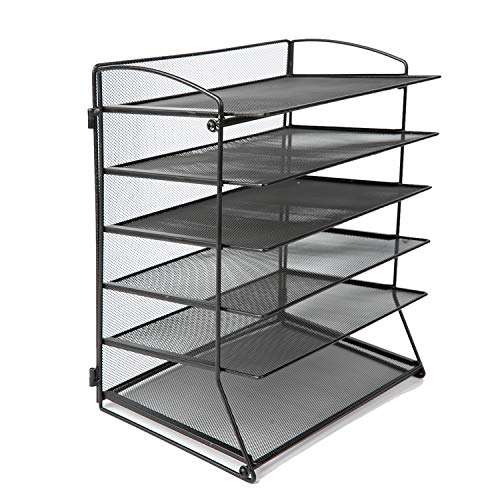 CLATINA 6-Tier Metal Mesh Desk File Organizer Desktop Letter Tray Paper Document Holder for Office Home School Black