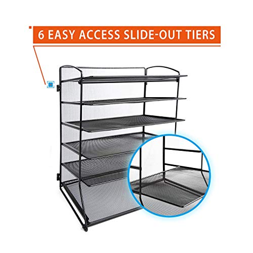 CLATINA 6-Tier Metal Mesh Desk File Organizer Desktop Letter Tray Paper Document Holder for Office Home School Black