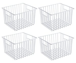 slideep freezer baskets storage basket organizers, deep wire farmhouse bins container with handles for kitchen, pantry, cabinet, car, bathroom pearl white, 4 pack