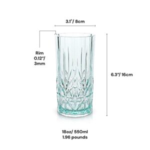 BELLAFORTE Shatterproof Tritan Tall Tumbler, Set of 4, 18oz - Myrtle Beach Drinking Glasses - Unbreakable Plastic Drinking Glasses for Gifting, Parties, New Year - BPA Free - Dishwasher Safe - Teal