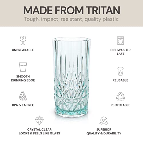 BELLAFORTE Shatterproof Tritan Tall Tumbler, Set of 4, 18oz - Myrtle Beach Drinking Glasses - Unbreakable Plastic Drinking Glasses for Gifting, Parties, New Year - BPA Free - Dishwasher Safe - Teal