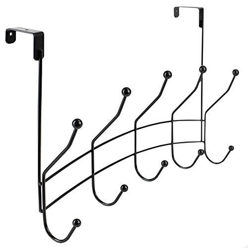 Home Basics Shelby 5 Hook Over The Door Rack for Bathroom, Bedroom or Closet Hanging Coat, Robes, Hats, Bags & Towel, Sturdy Heavy-Duty Clothes Organizer Storage, Black