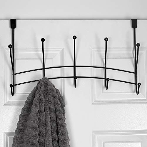 Home Basics Shelby 5 Hook Over The Door Rack for Bathroom, Bedroom or Closet Hanging Coat, Robes, Hats, Bags & Towel, Sturdy Heavy-Duty Clothes Organizer Storage, Black