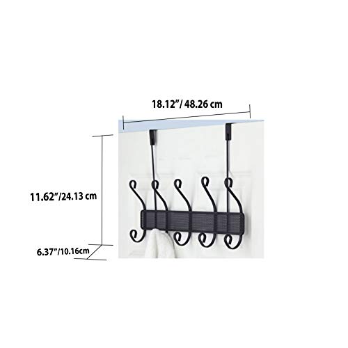 Home Basics Shelby 5 Hook Over The Door Rack for Bathroom, Bedroom or Closet Hanging Coat, Robes, Hats, Bags & Towel, Sturdy Heavy-Duty Clothes Organizer Storage, Black