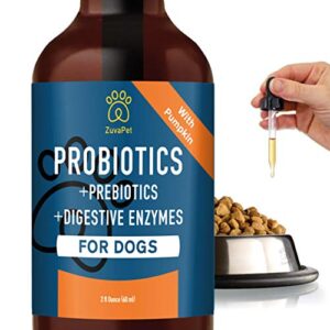 probiotic for dogs with natural digestive enzymes. a prebiotics + digestive enzyme product for dogs + pumpkin. 120 servings. diarrhea & upset stomach relief + gas, constipation, and allergy relief.