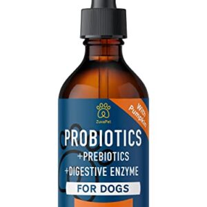 Probiotic for Dogs with Natural Digestive Enzymes. A Prebiotics + Digestive Enzyme Product for Dogs + Pumpkin. 120 Servings. Diarrhea & Upset Stomach Relief + Gas, Constipation, and Allergy Relief.