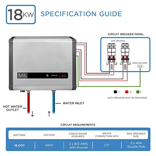 BLACK+DECKER Tankless Electric Water Heater 18kW 240 Volt 3.7GPM, Self-Modulating Multi-Application Unit for Small Homes or Apartments, Hot Water on Demand, Digital Temperature Display